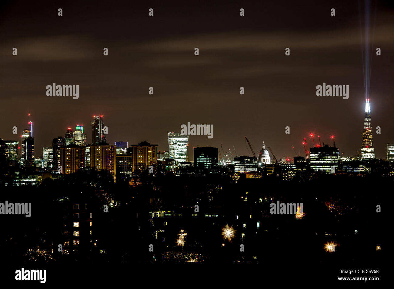 Skyline London night The Shard light show Stock Photo - Alamy