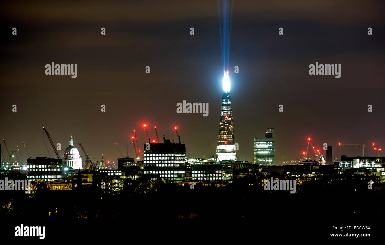 Skyline London night The Shard light show Stock Photo - Alamy