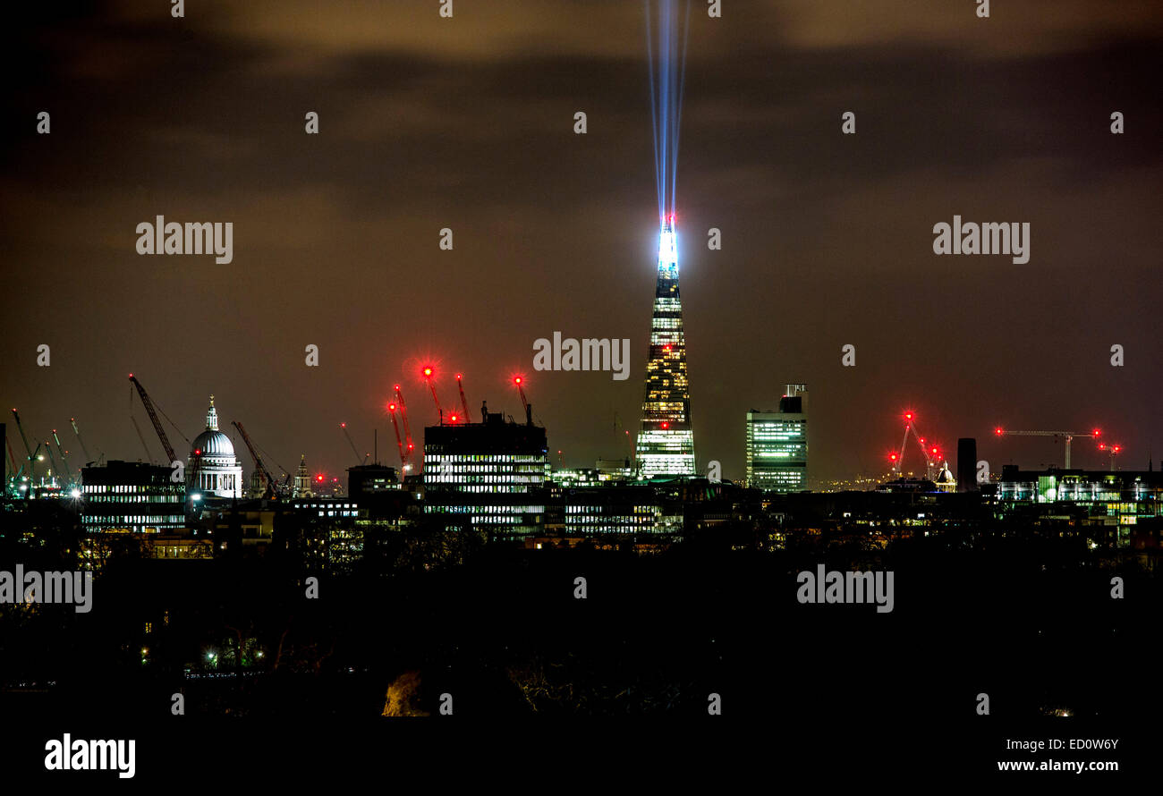 Skyline London night The Shard light show Stock Photo - Alamy