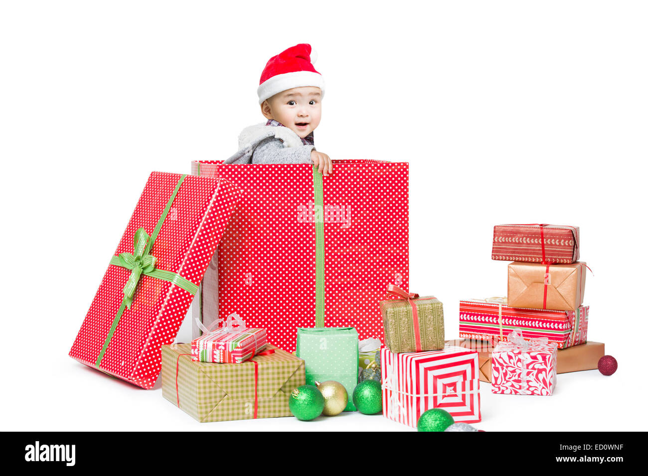 Cute baby in Christmas gift box Stock Photo - Alamy