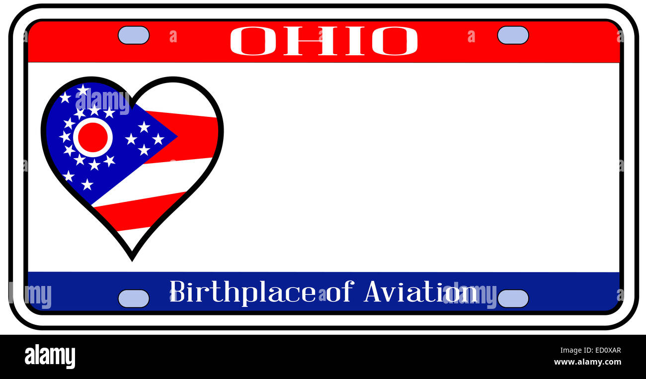 Ohio state license plate in the colors of the state flag with icons ...