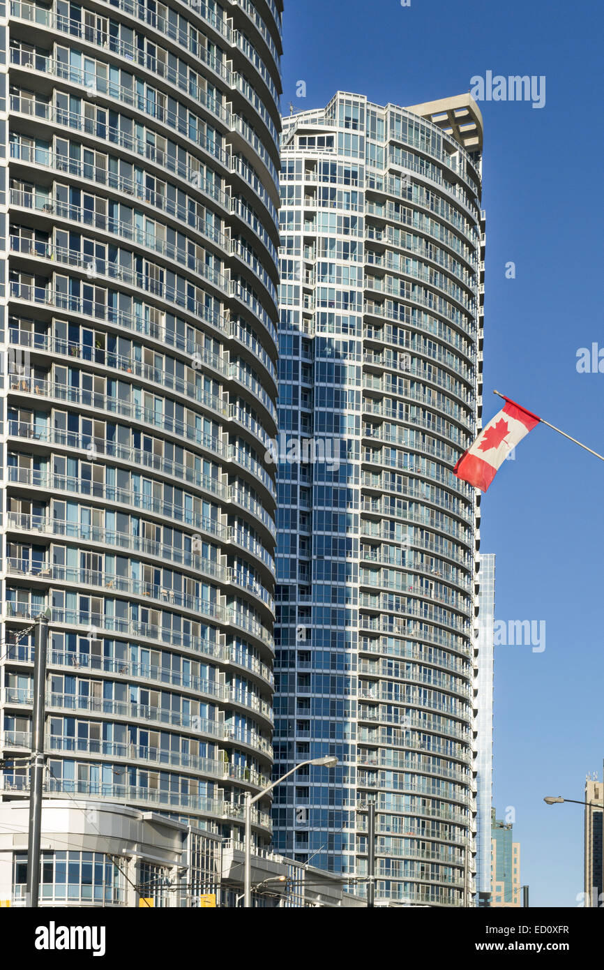 Toronto apartment blocks with Canadian flag Stock Photo - Alamy