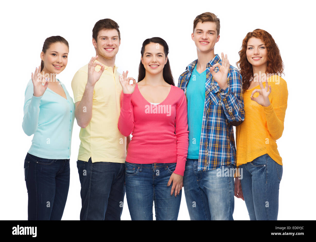 group of smiling teenagers showing ok sign Stock Photo - Alamy