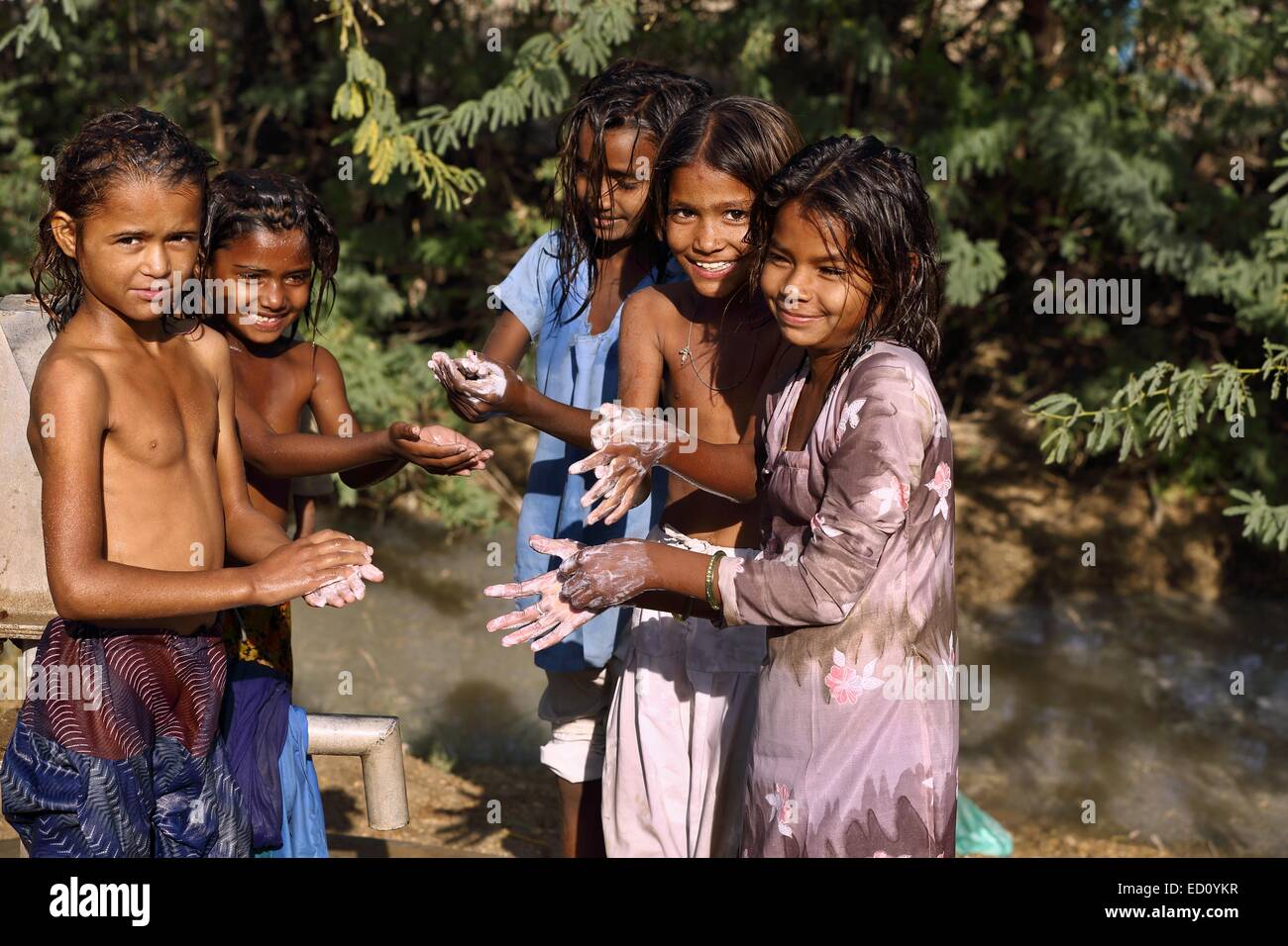 Indian girls washing their hands with soap India Stock Photo - Alamy
