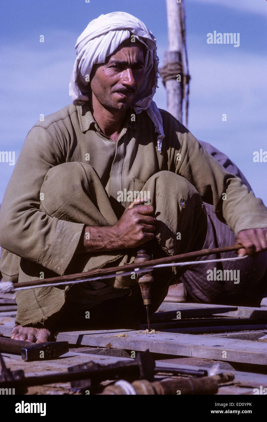 Kuwait March 1968. Carpenter Using a Hand-powered Drill while Building ...