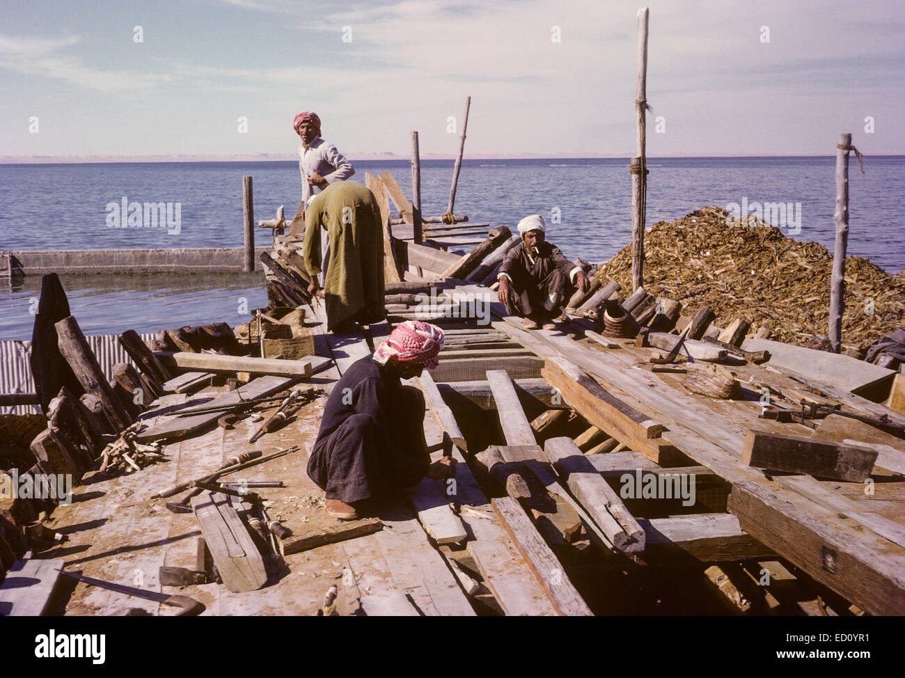 Kuwait March 1968. Iraqi and Kuwaiti Shipwrights Building the Deck of a ...