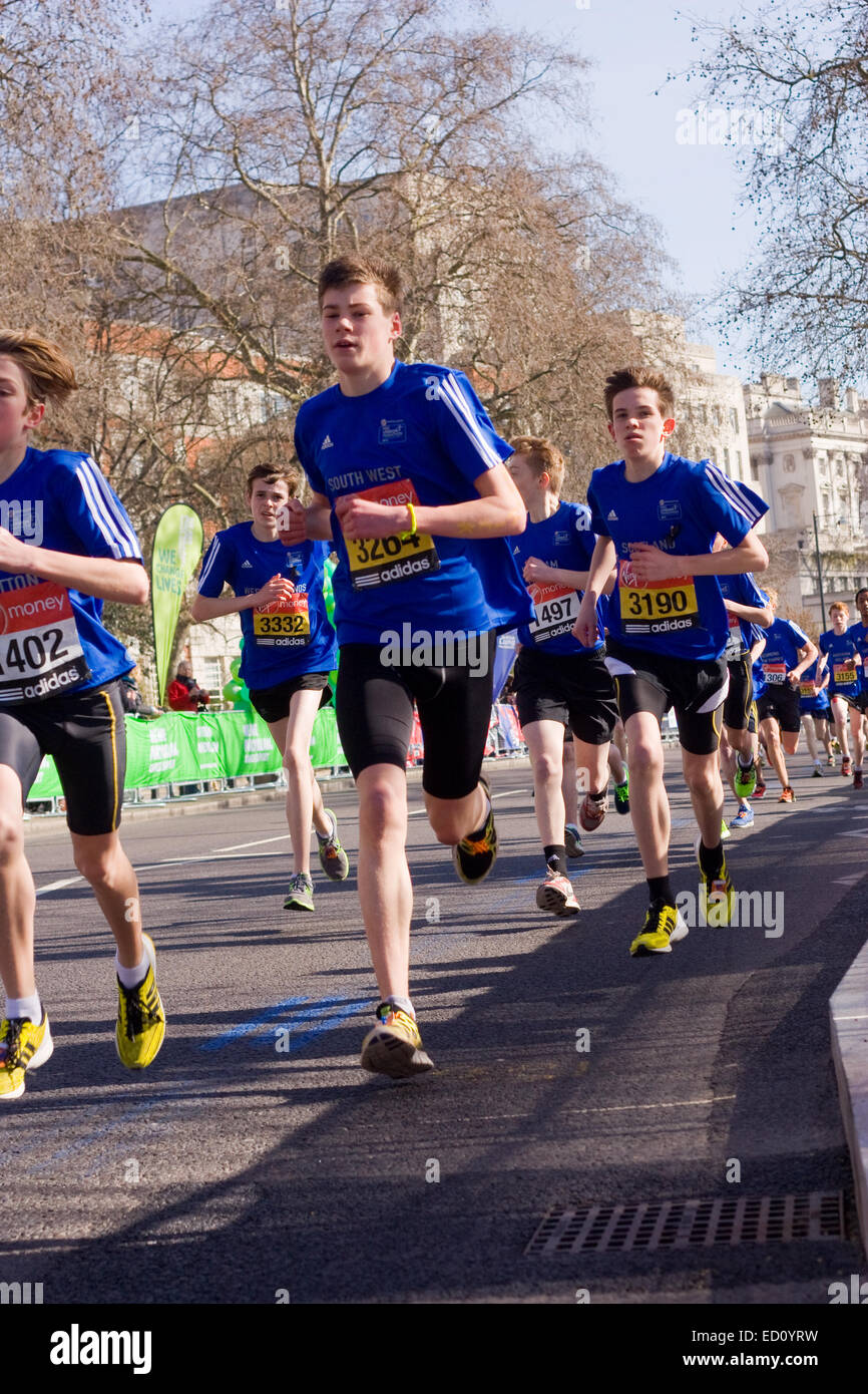 LONDON - APRIL 13: Unidentified children run the London marathon on ...