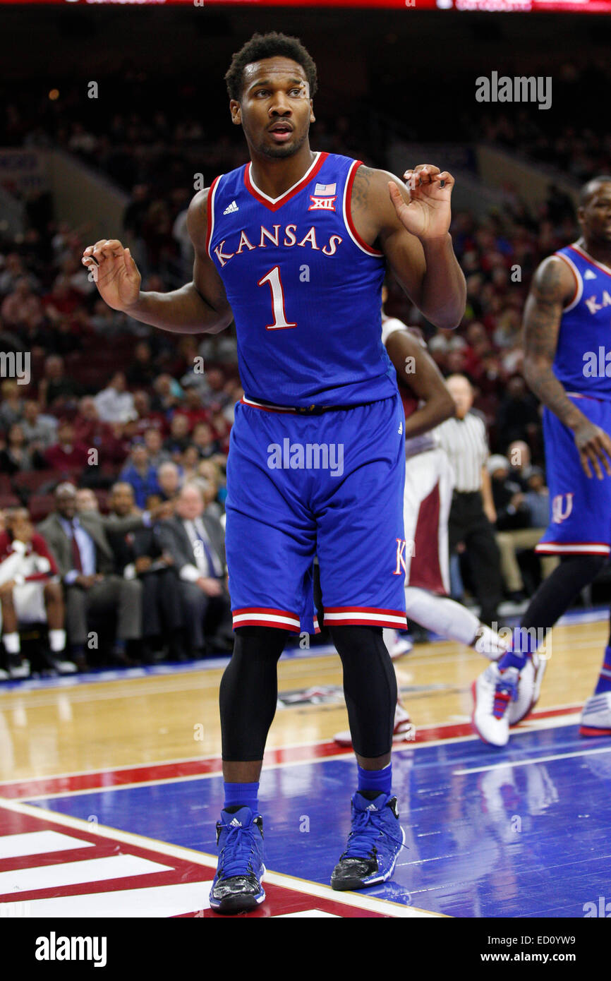 December 22, 2014: Kansas Jayhawks guard Wayne Selden Jr. (1) reacts to ...