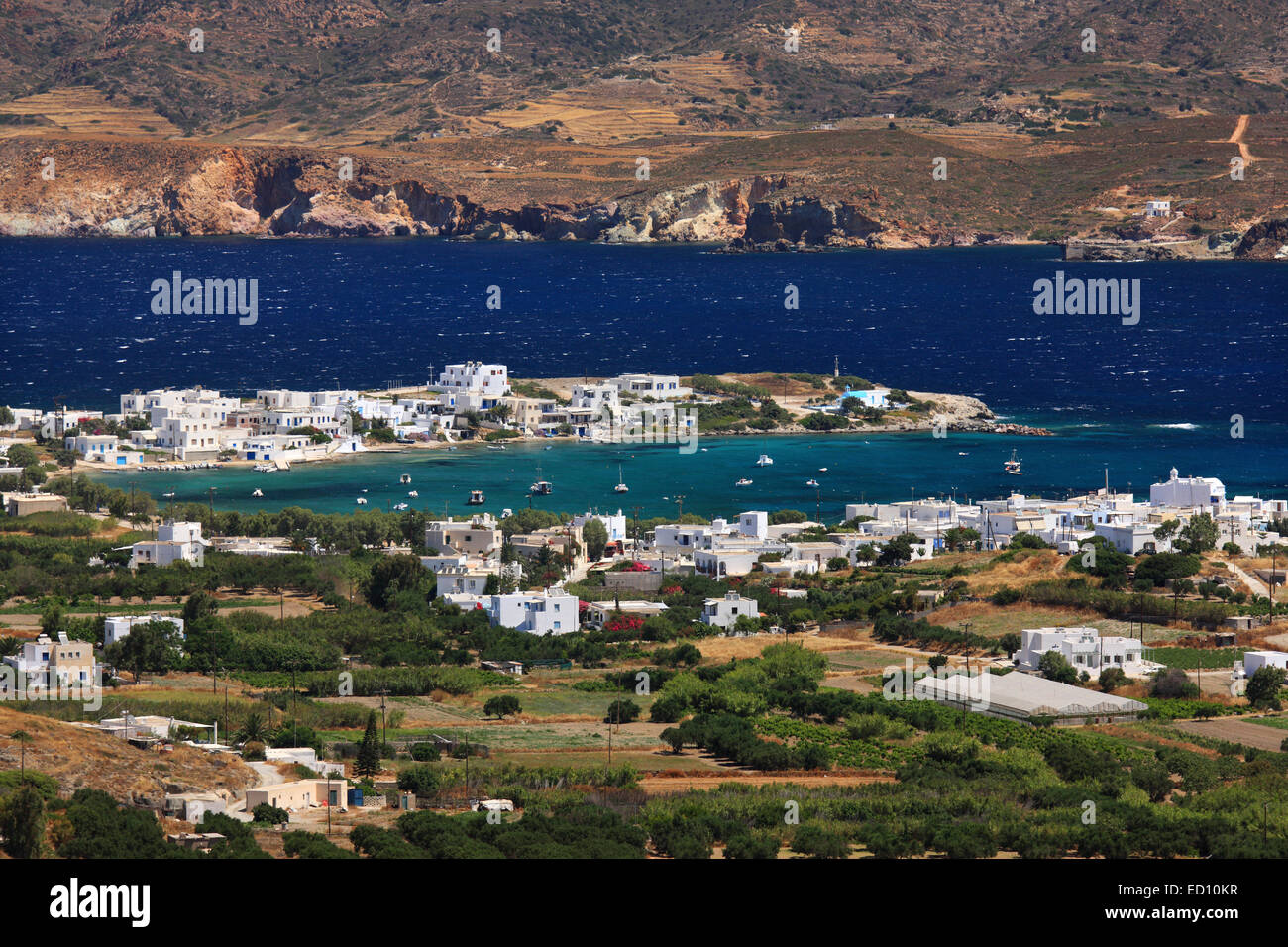 Panoramic view of Apollonia (also known as "Pollonia") village, Milos ...