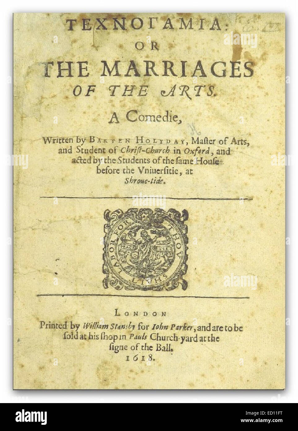 This 1618 title page by Holyday features intricate typography ...