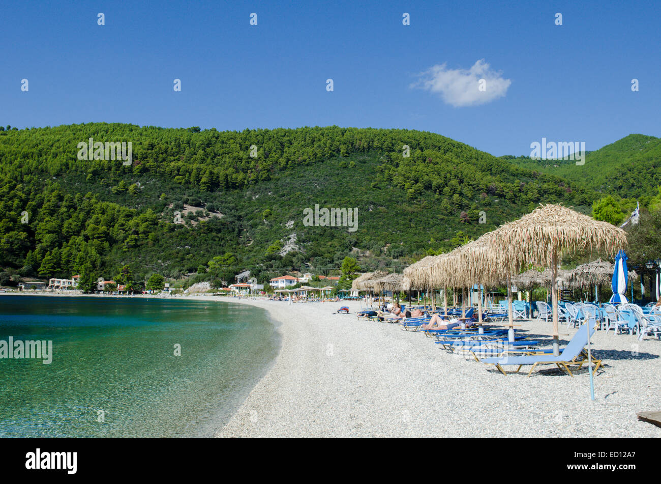 The beach at Panormos, Skopelos, Greek island. October Stock Photo - Alamy