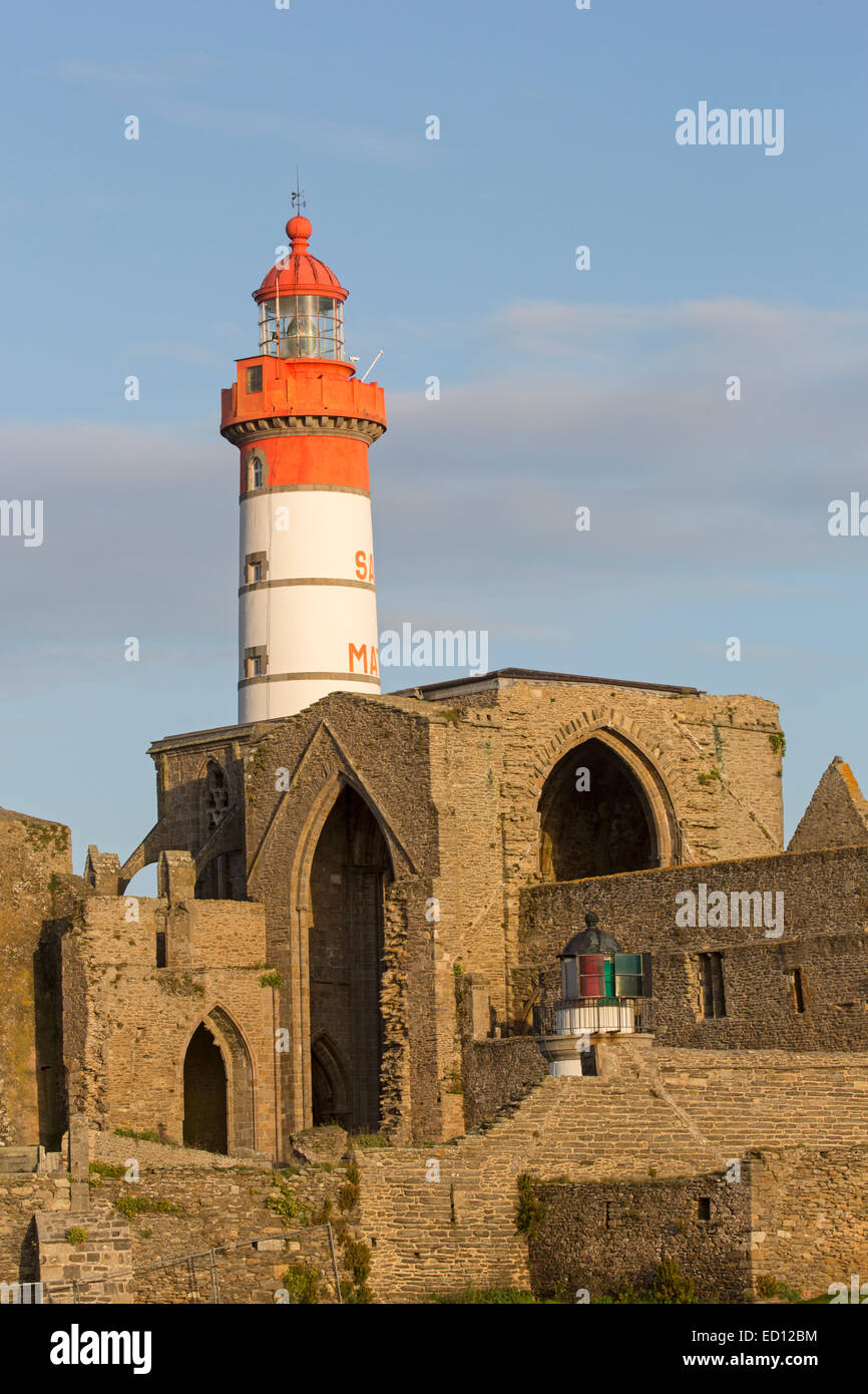 Point de St.-Mathieu lighthouse with abbey, Brittany, France, Europe ...
