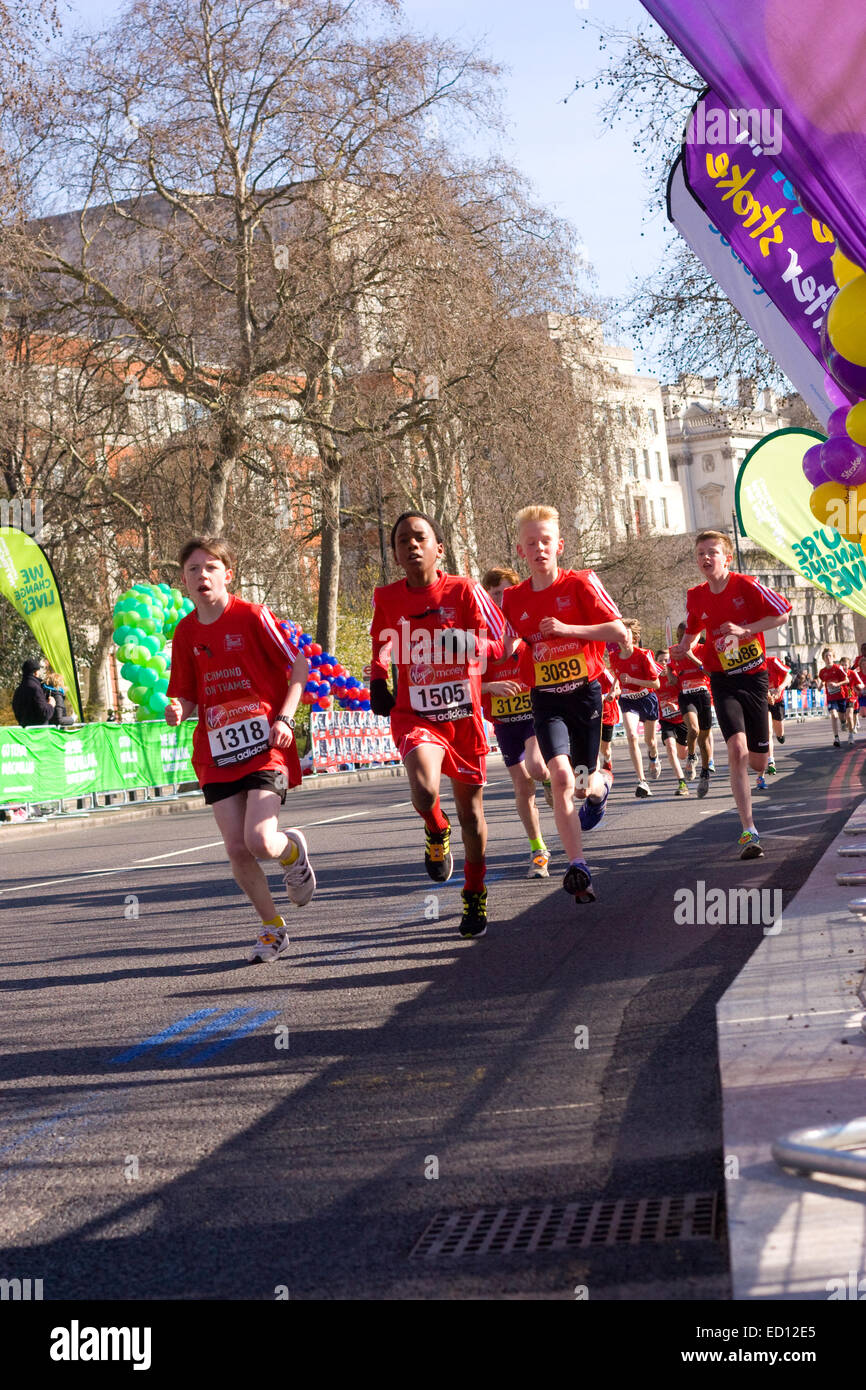 LONDON - APRIL 13: Unidentified children run the London marathon on ...