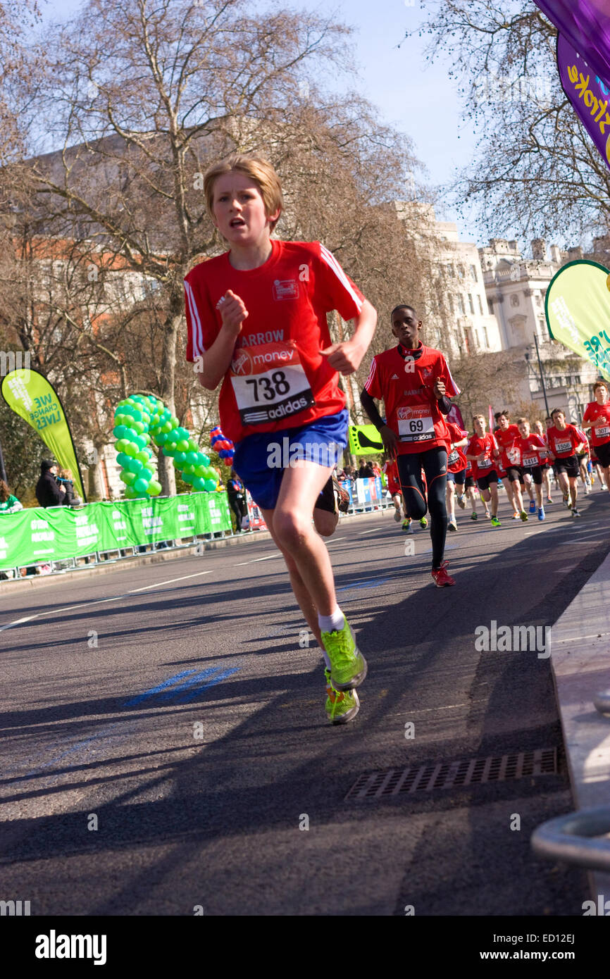LONDON - APRIL 13: Unidentified children run the London marathon on ...
