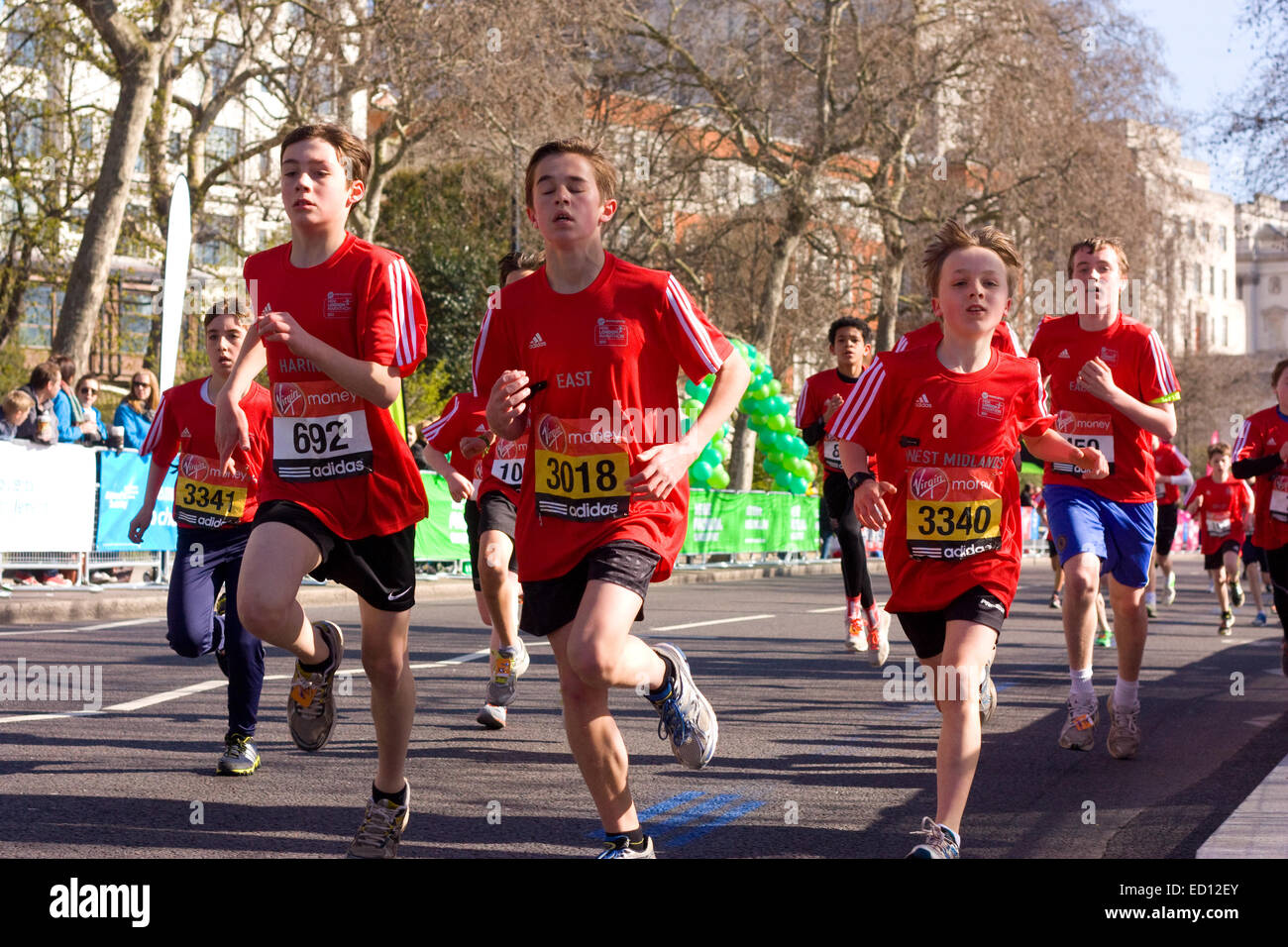 LONDON - APRIL 13: Unidentified children run the London marathon on ...