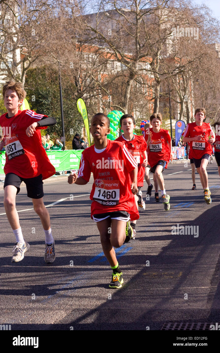 LONDON - APRIL 13: Unidentified children run the London marathon on ...