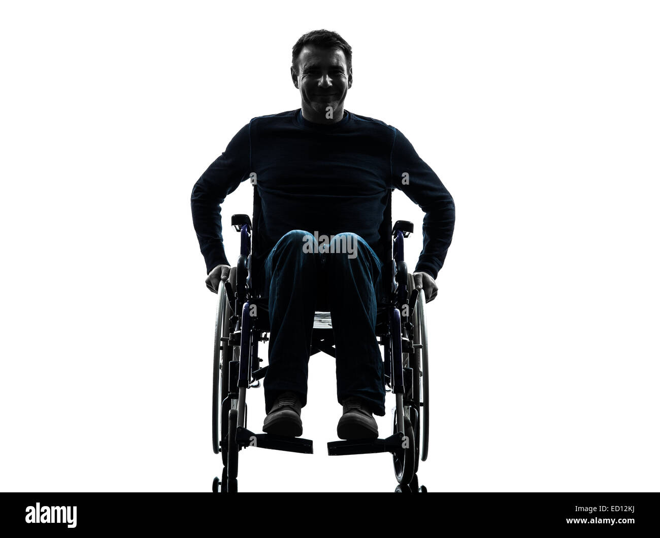 one handicapped man smiling friendly in silhouette studio on white ...