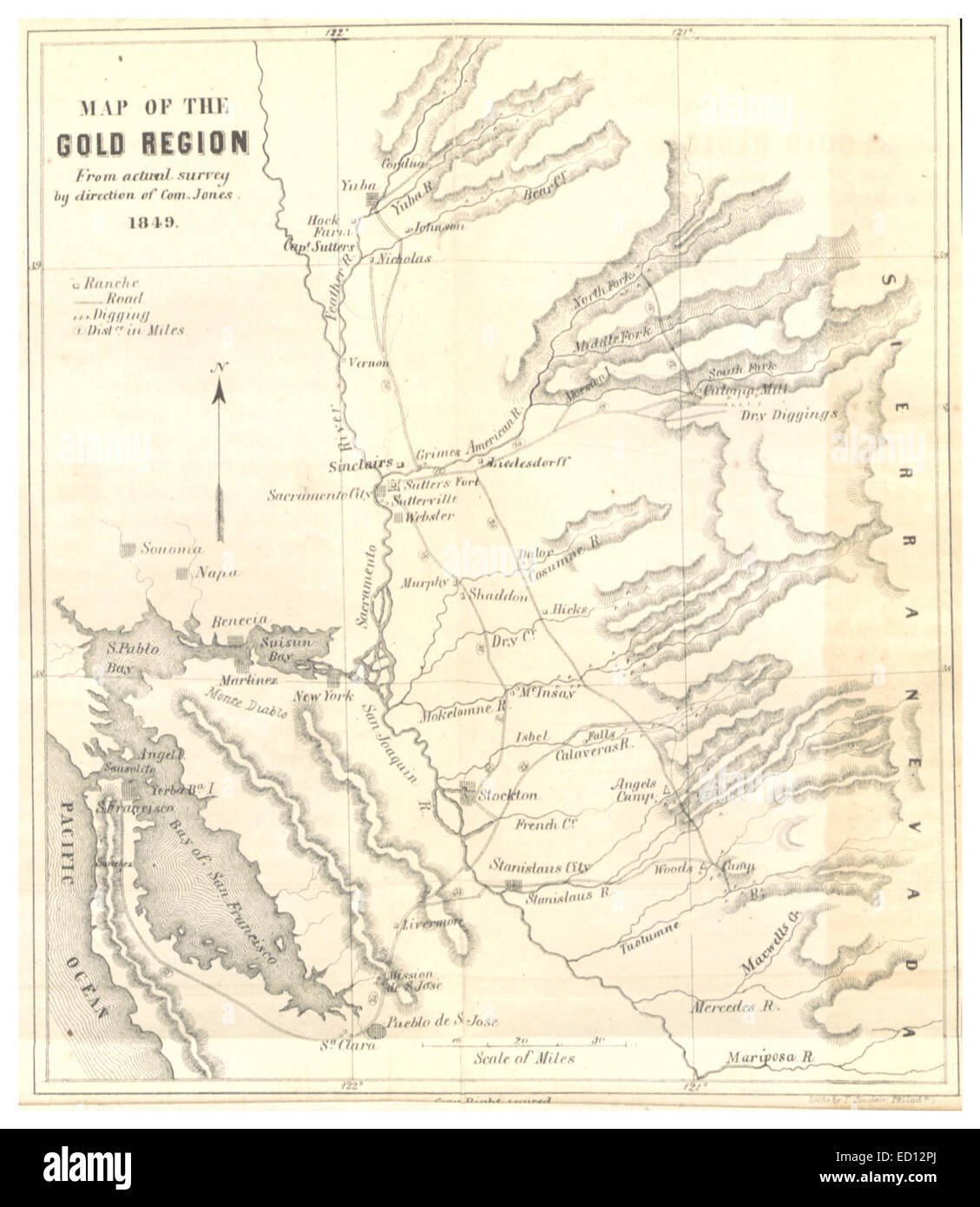 Map Of California Gold Region High Resolution Stock Photography and ...
