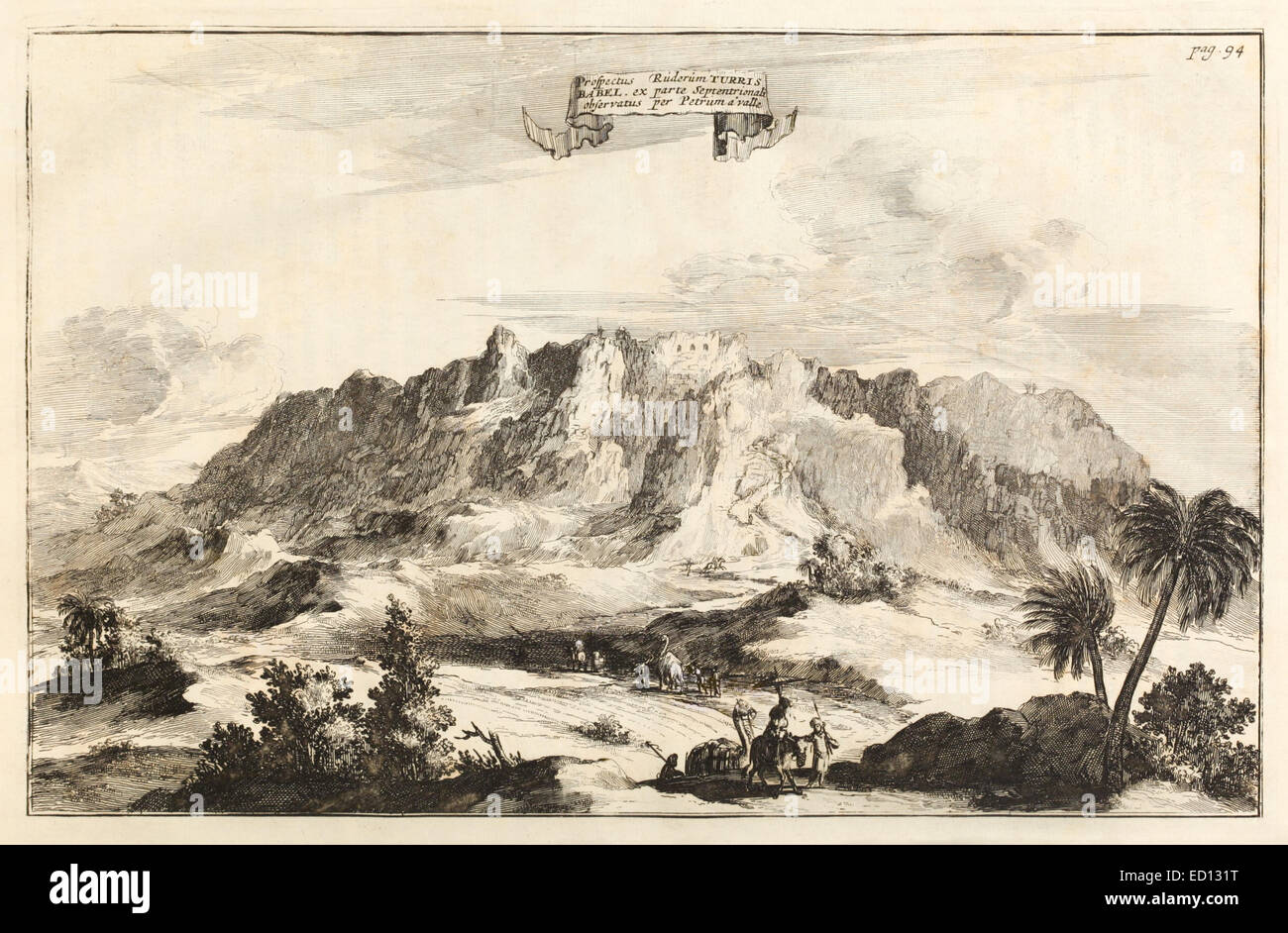 Ruins of the Tower of Babel, 17th century illustration. See description ...