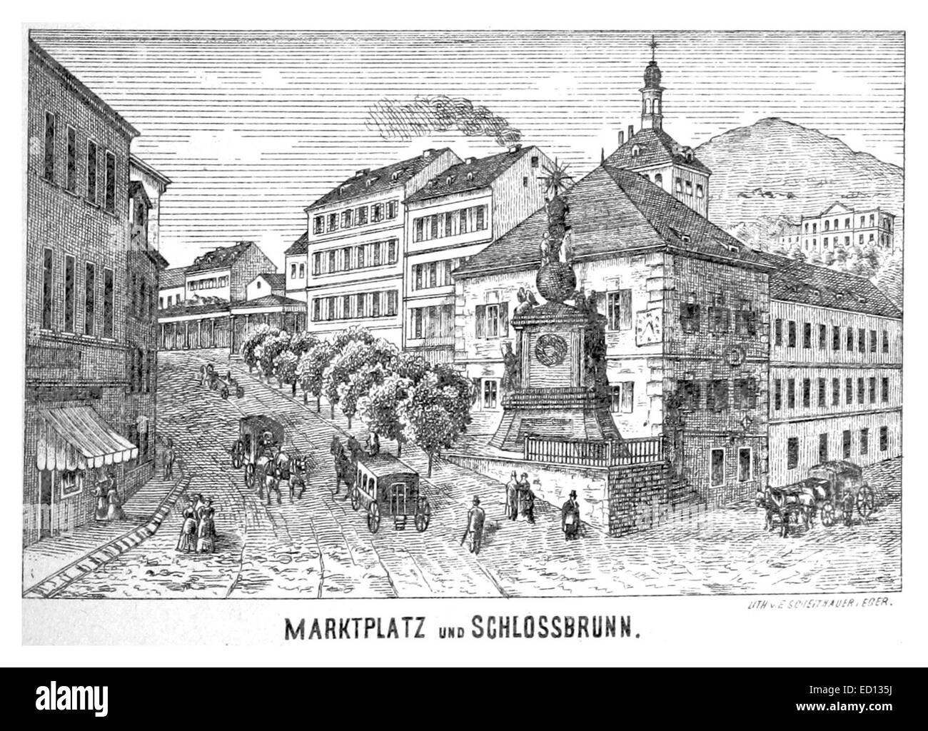 This 1883 illustration depicts Marktplatz and Schossbrunn, two notable ...