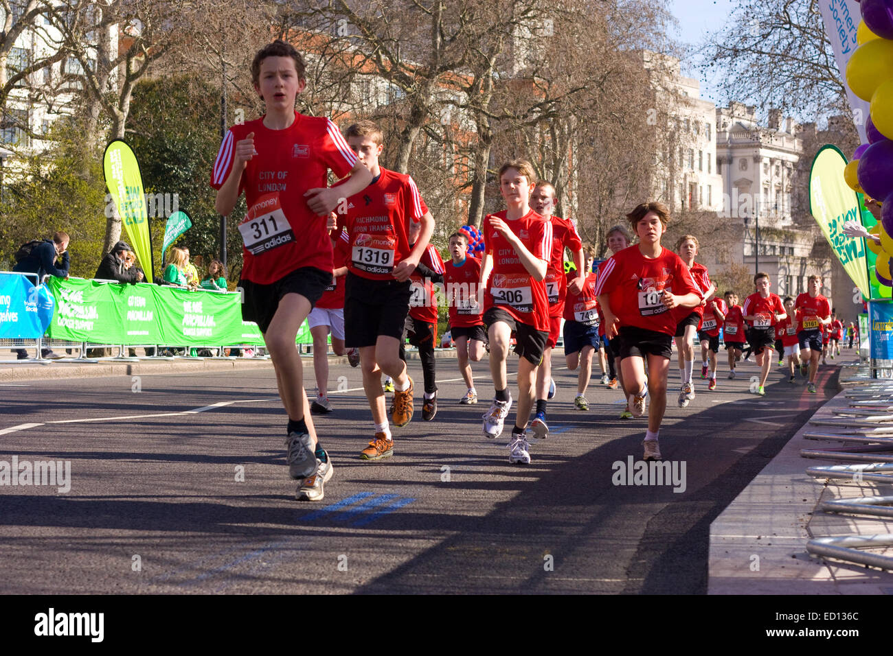 LONDON - APRIL 13: Unidentified children run the London marathon on ...