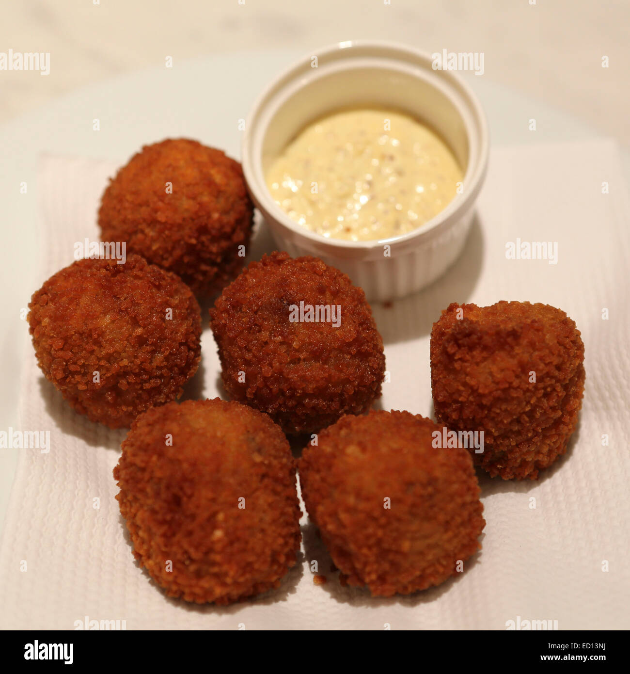 Deep fried Bitterballen served with mustard in The Hague (Den Haag ...