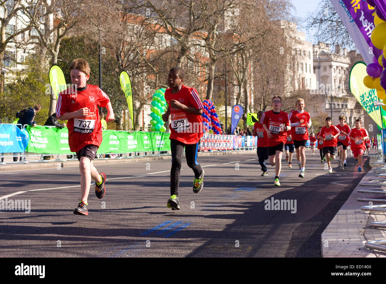 LONDON - APRIL 13: Unidentified children run the London marathon on ...