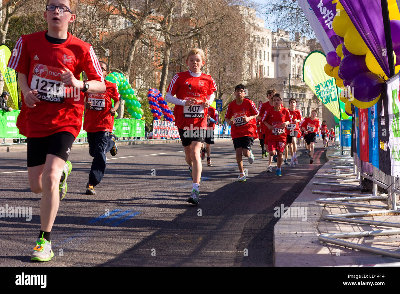 LONDON - APRIL 13: Unidentified children run the London marathon on ...