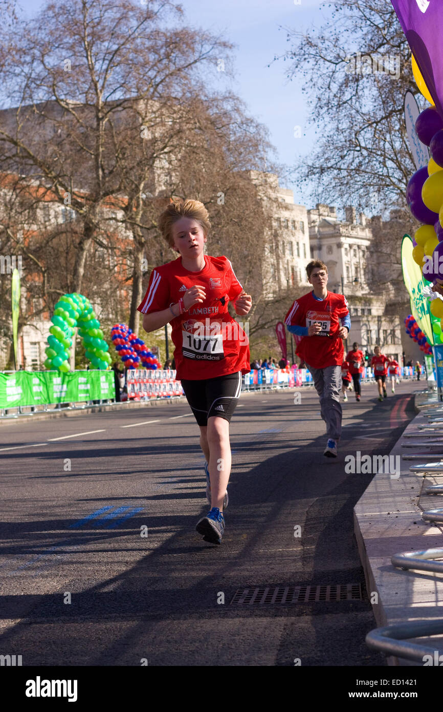 LONDON - APRIL 13: Unidentified children run the London marathon on ...