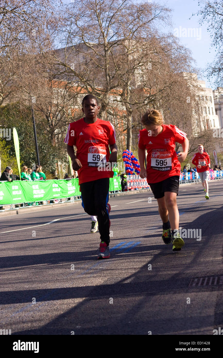 LONDON - APRIL 13: Unidentified children run the London marathon on ...