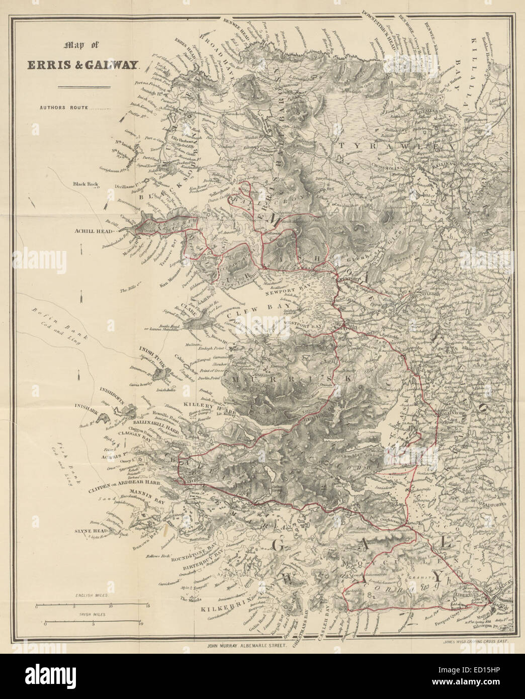 Map depicting the regions of Erris and Galway in Ireland, highlighting ...