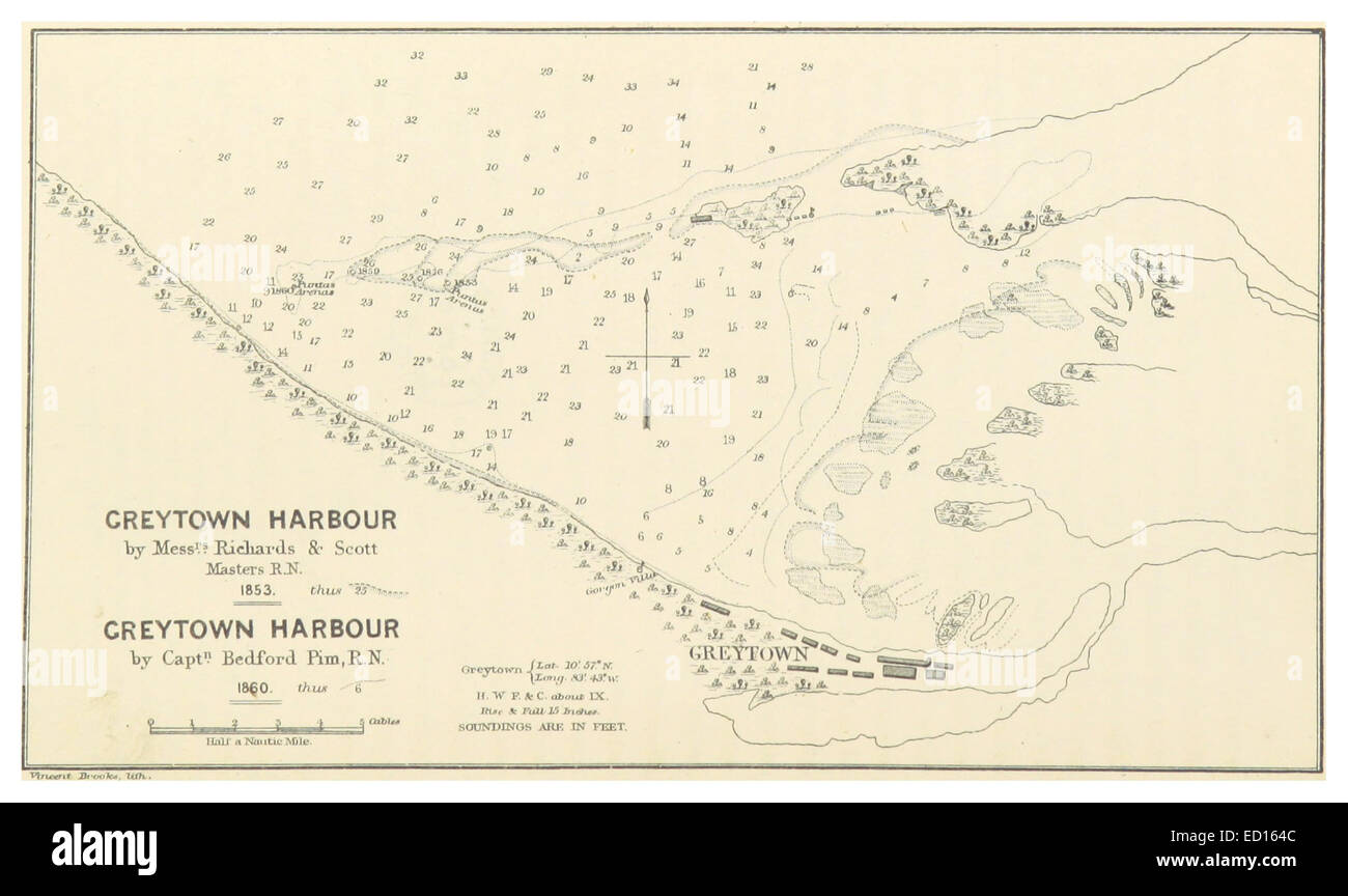 This 1860 map depicts Greytown Harbour, located in Nicaragua. It ...