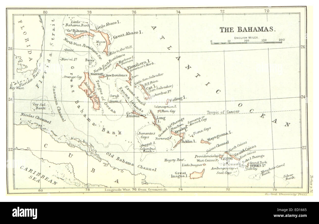 A map from 1888 depicting the islands of The Bahamas, highlighting the ...
