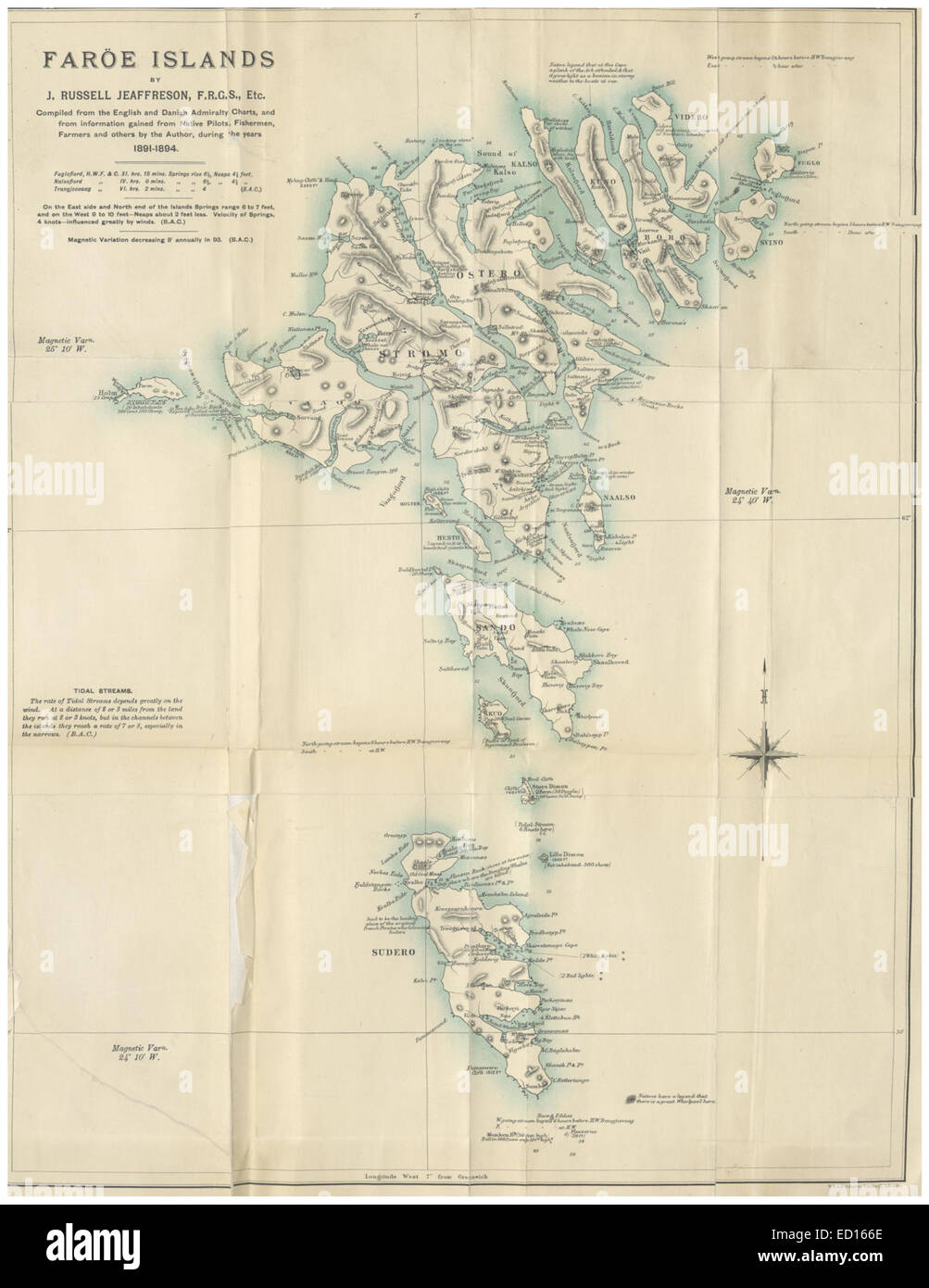 A 1894 map illustrating the Faroe Islands, a North Atlantic archipelago ...