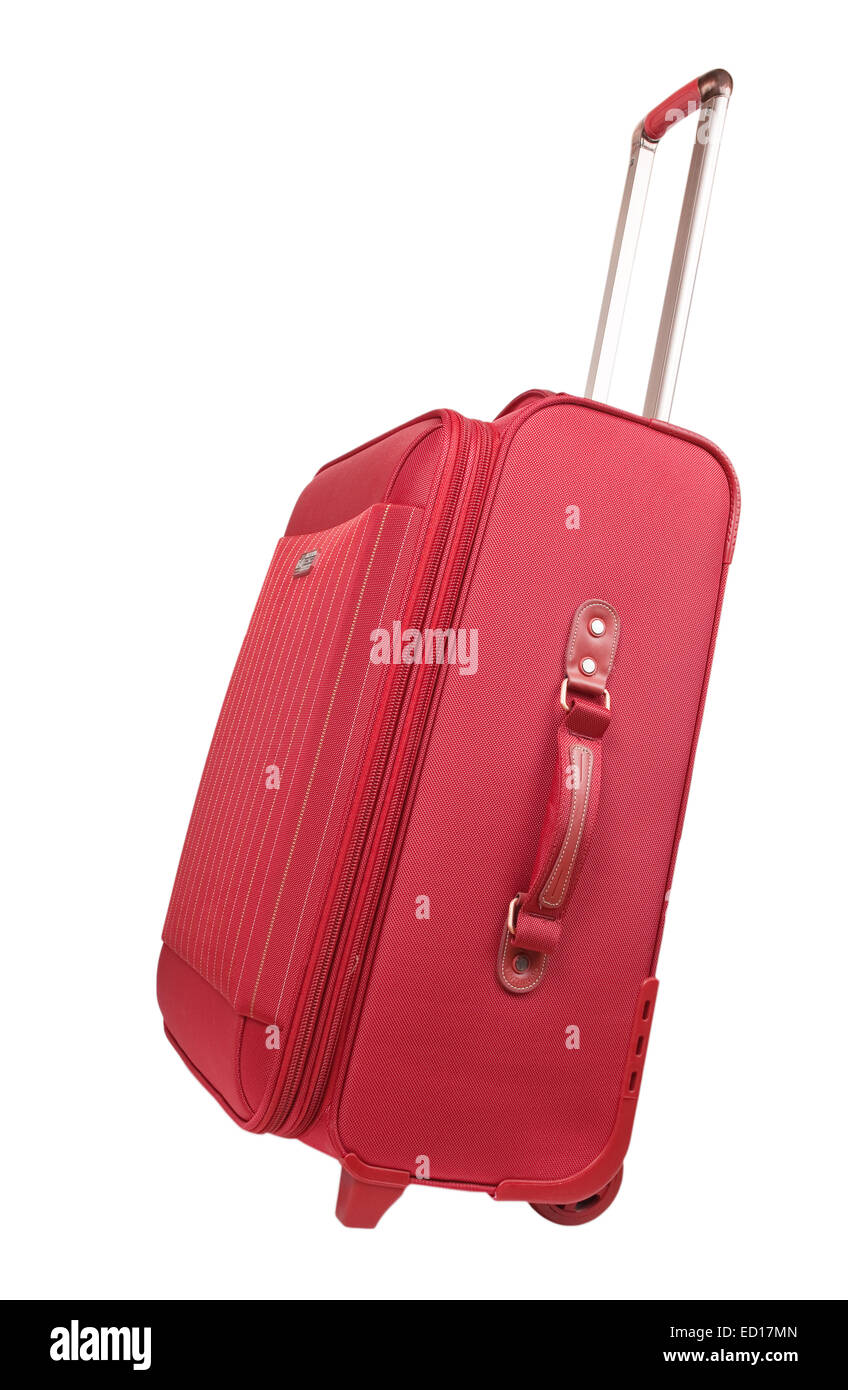 red new suitcase isolated on the white background Stock Photo - Alamy