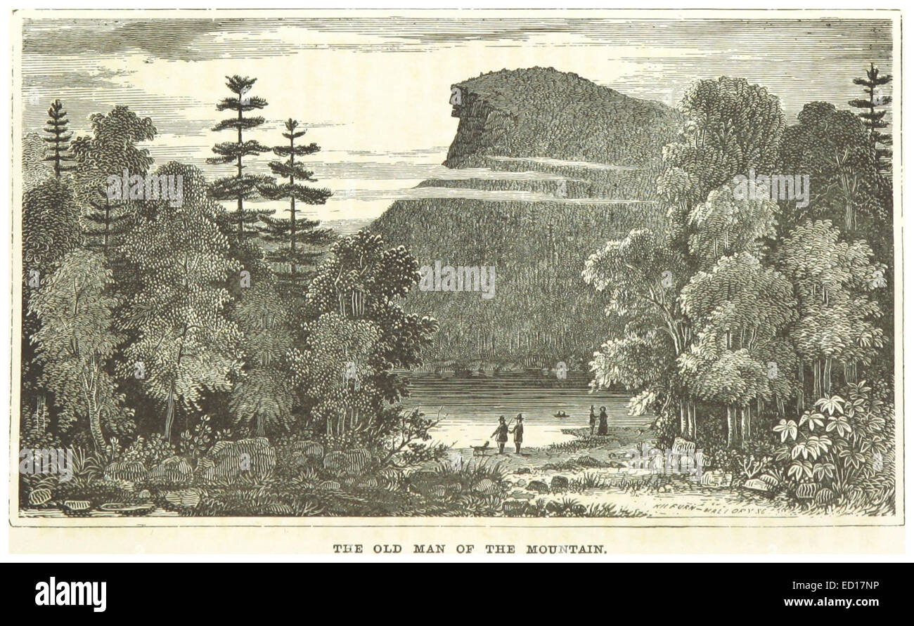 A historic depiction of the Old Man of the Mountain, a rock formation ...