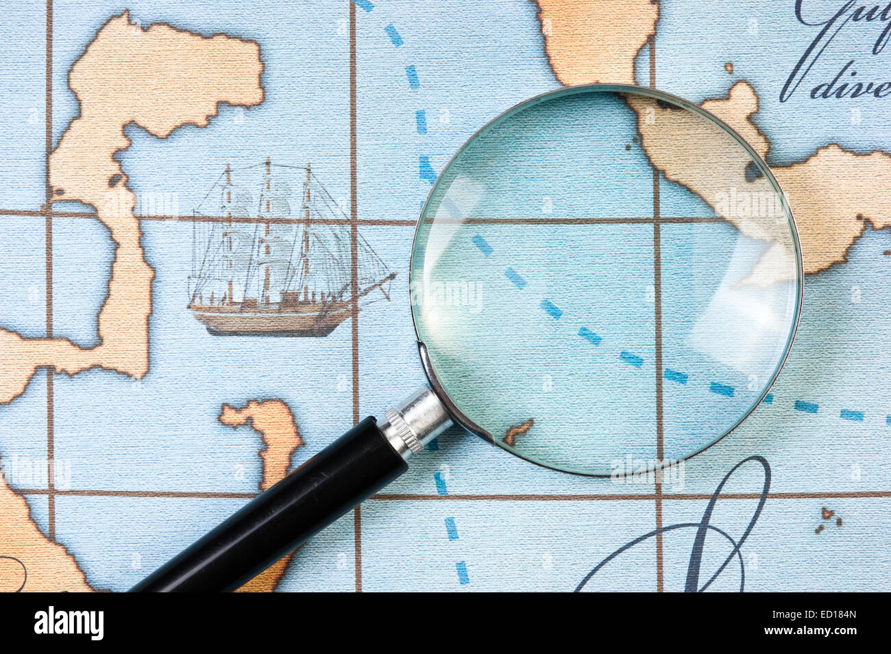 magnifier on a stylized map Stock Photo - Alamy