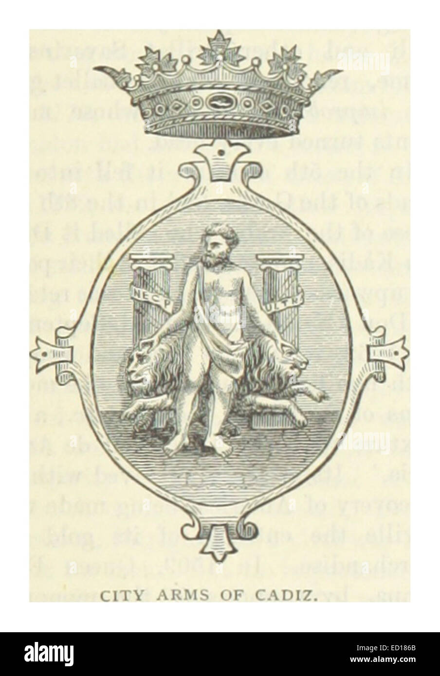 An 1895 illustration by O'Sheas depicting the Coat of Arms of Cadiz ...