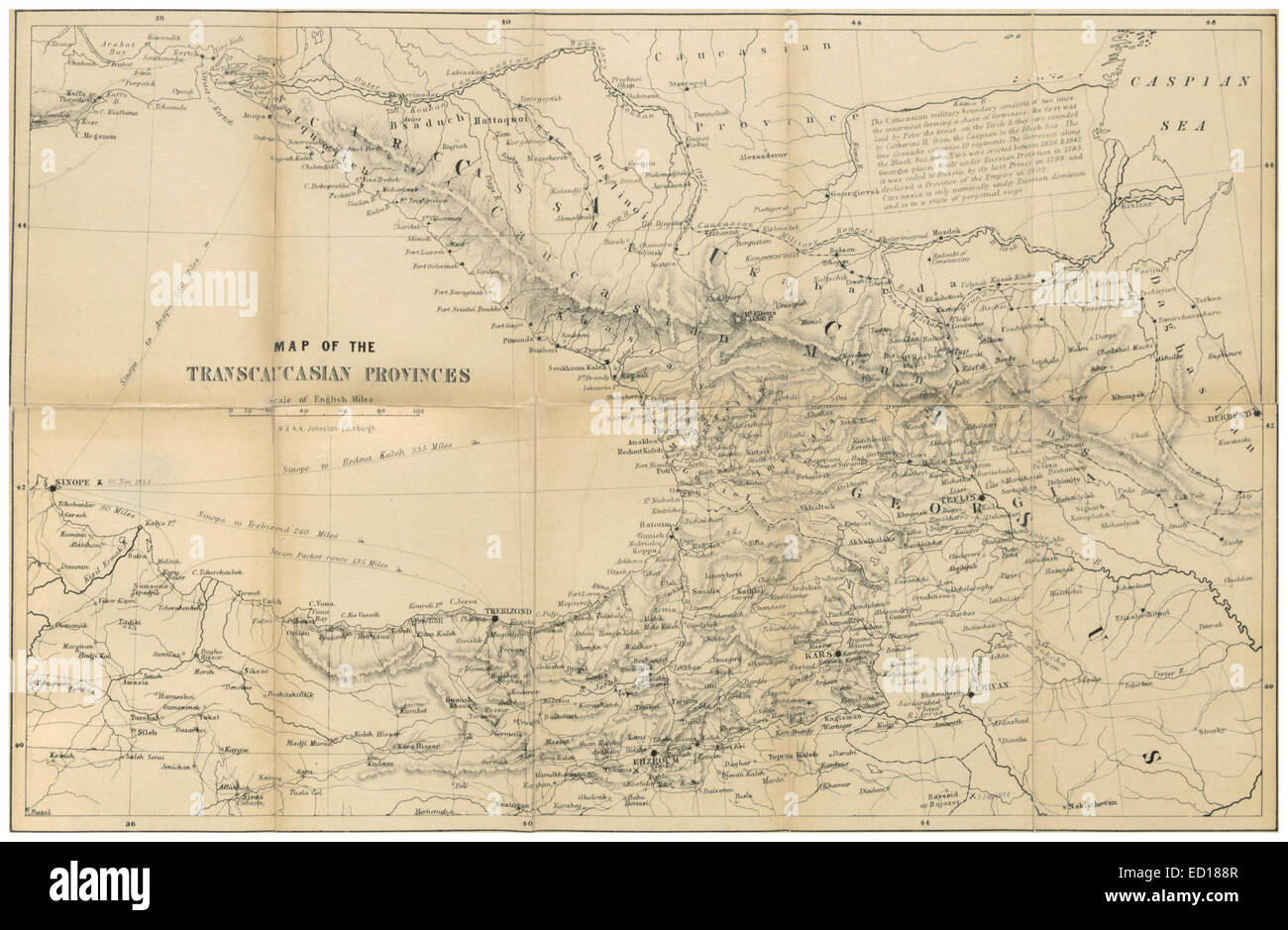 This 1856 map by Oliphant illustrates the Transcaucasian provinces ...