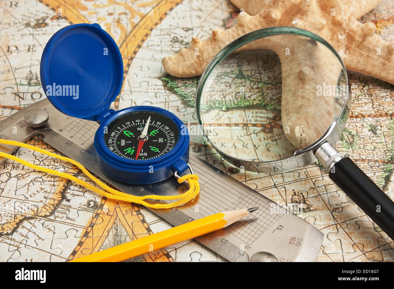 map and starfish, still life Stock Photo - Alamy