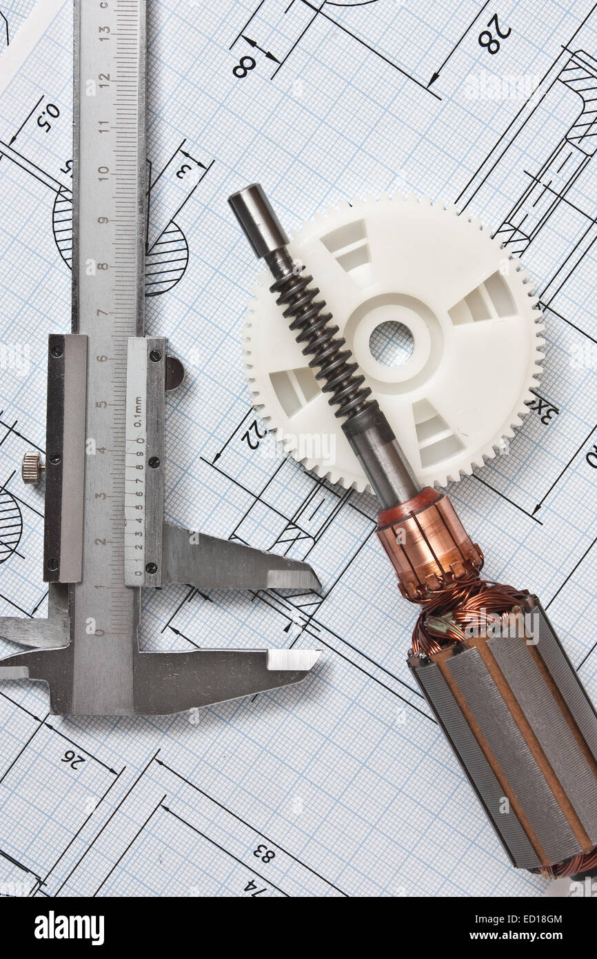 rotor electromotor and technical drawing Stock Photo - Alamy