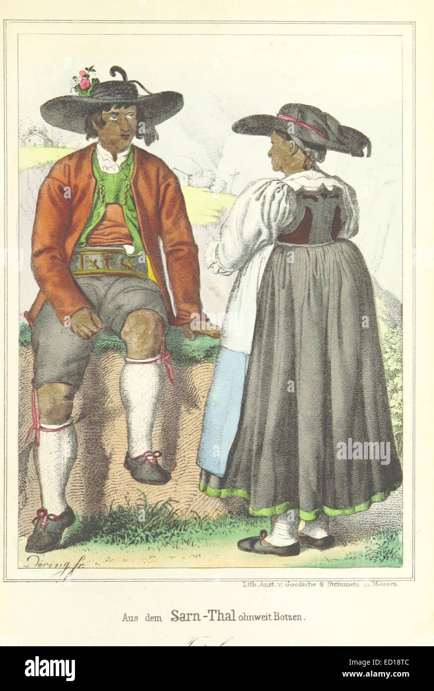 This 19th-century illustration shows a scene from the Sarnthal Valley ...