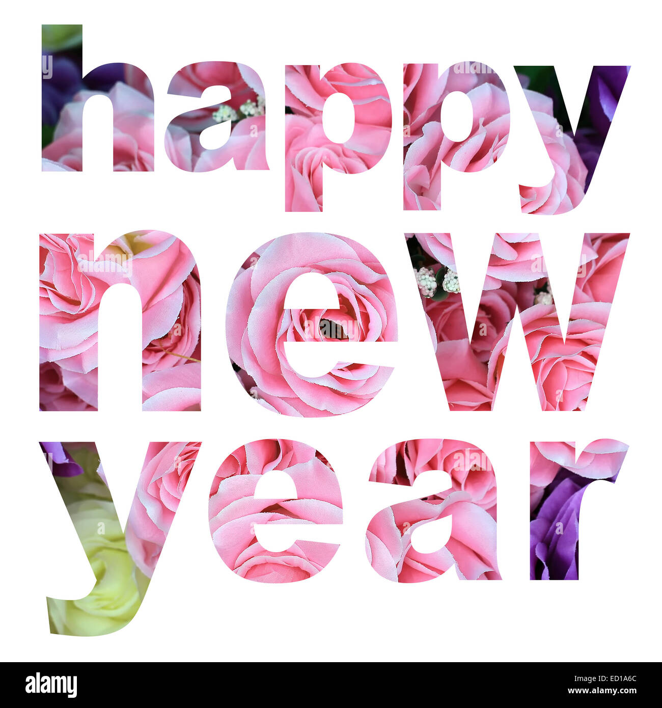 word happy new year made from rose flower picture on white background ...