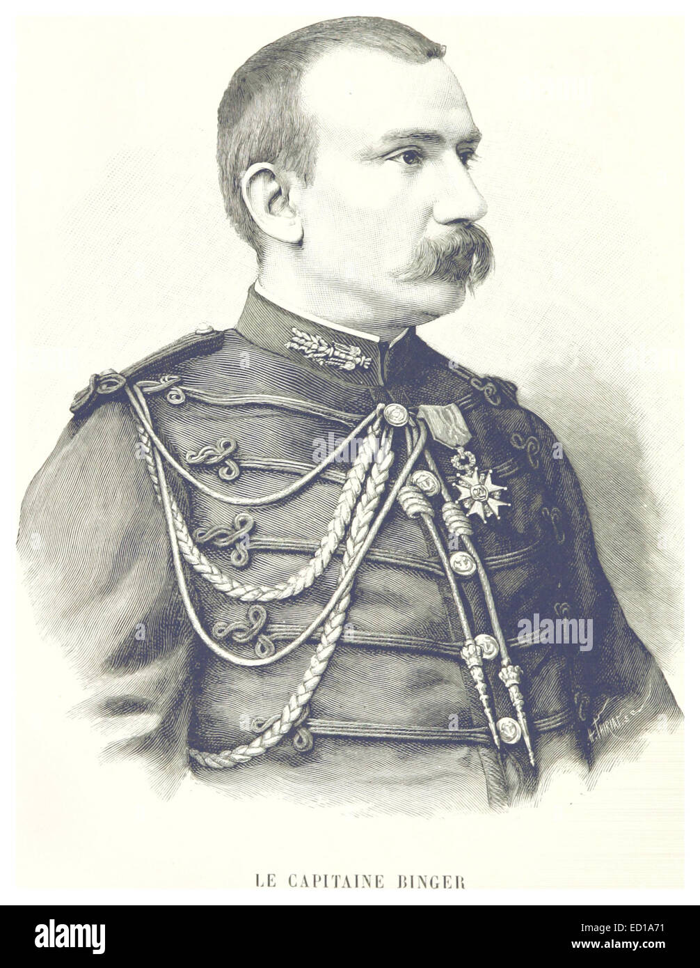 An illustration featuring Captain Binger, a historical figure possibly ...