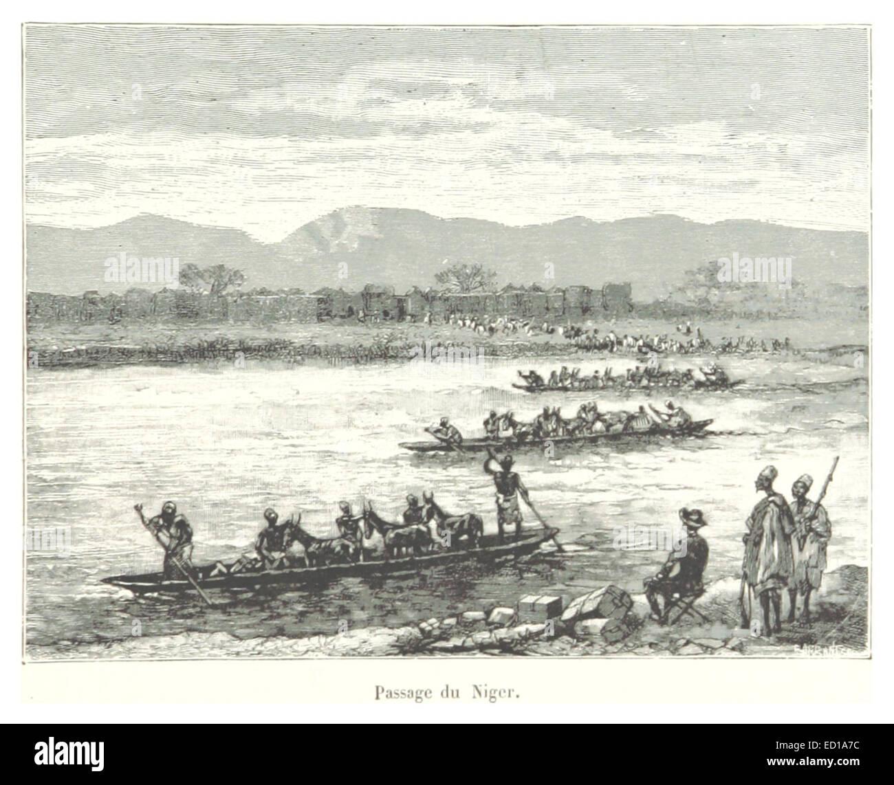 An illustration or map from a book, depicting the Passage du Niger, a ...