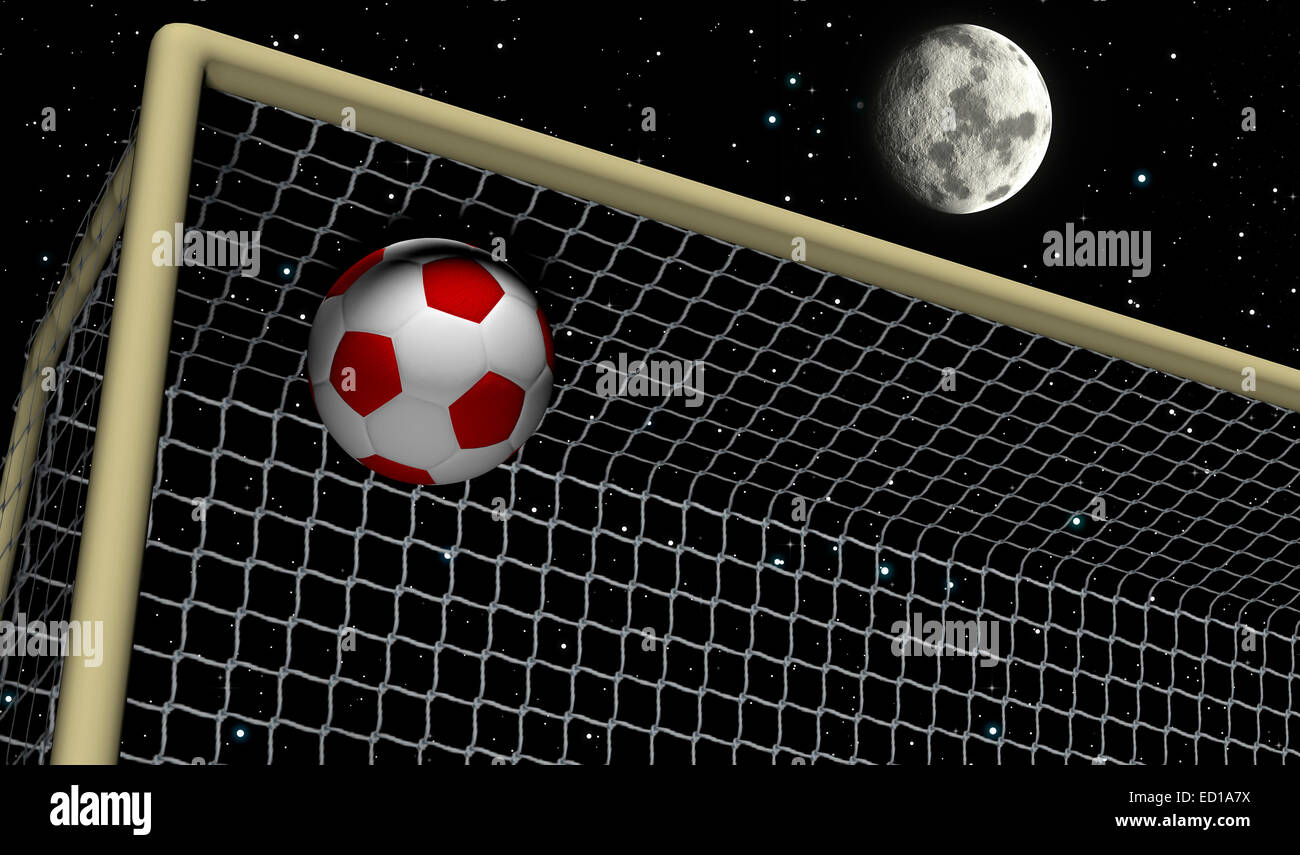 Soccer foot ball moving to the goal net at night background Stock Photo ...