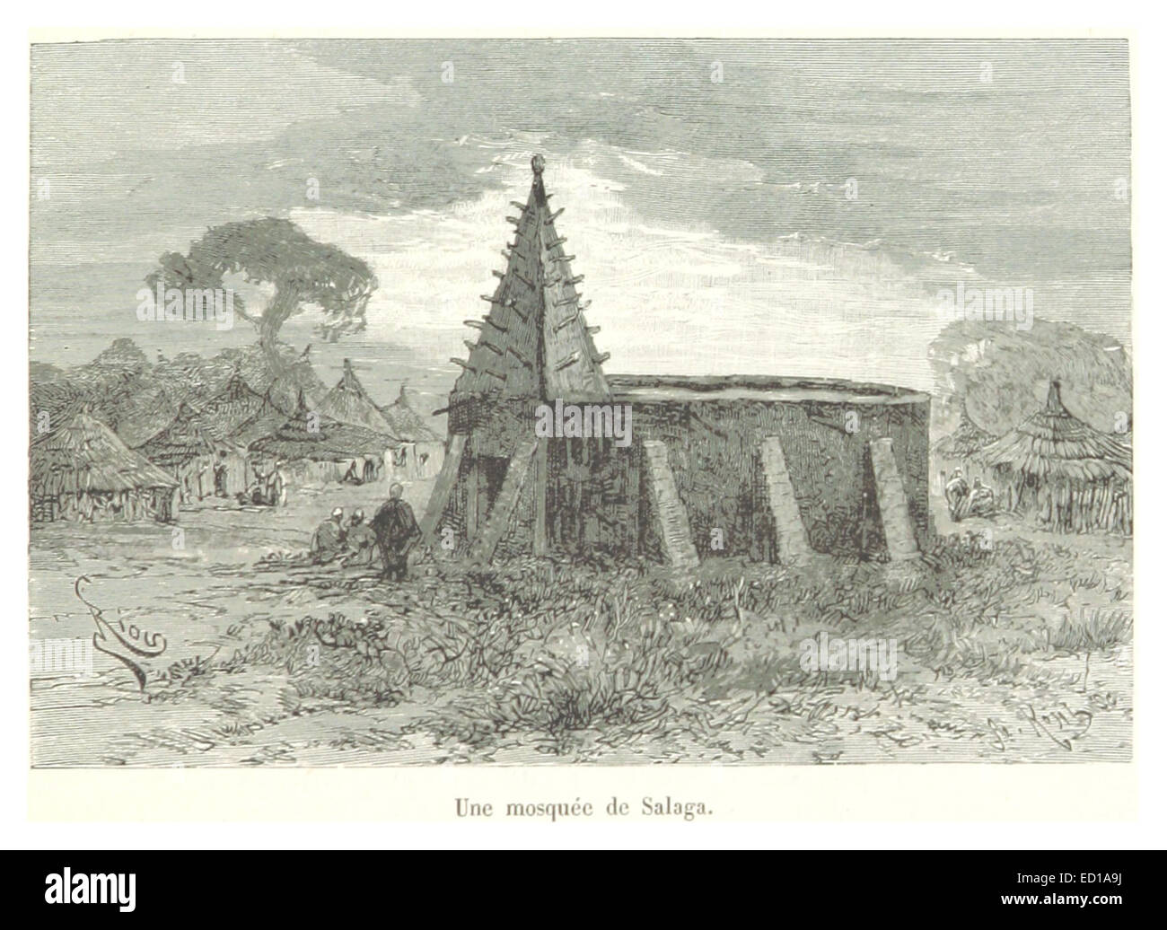 An illustration from page 103 depicting a mosque in Salaga, an ...