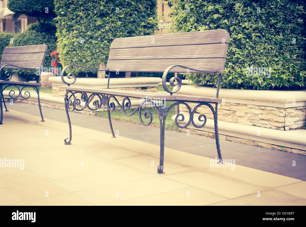 An Antique Bench Style Decorated In The Garden,Retro Stock Photo - Alamy