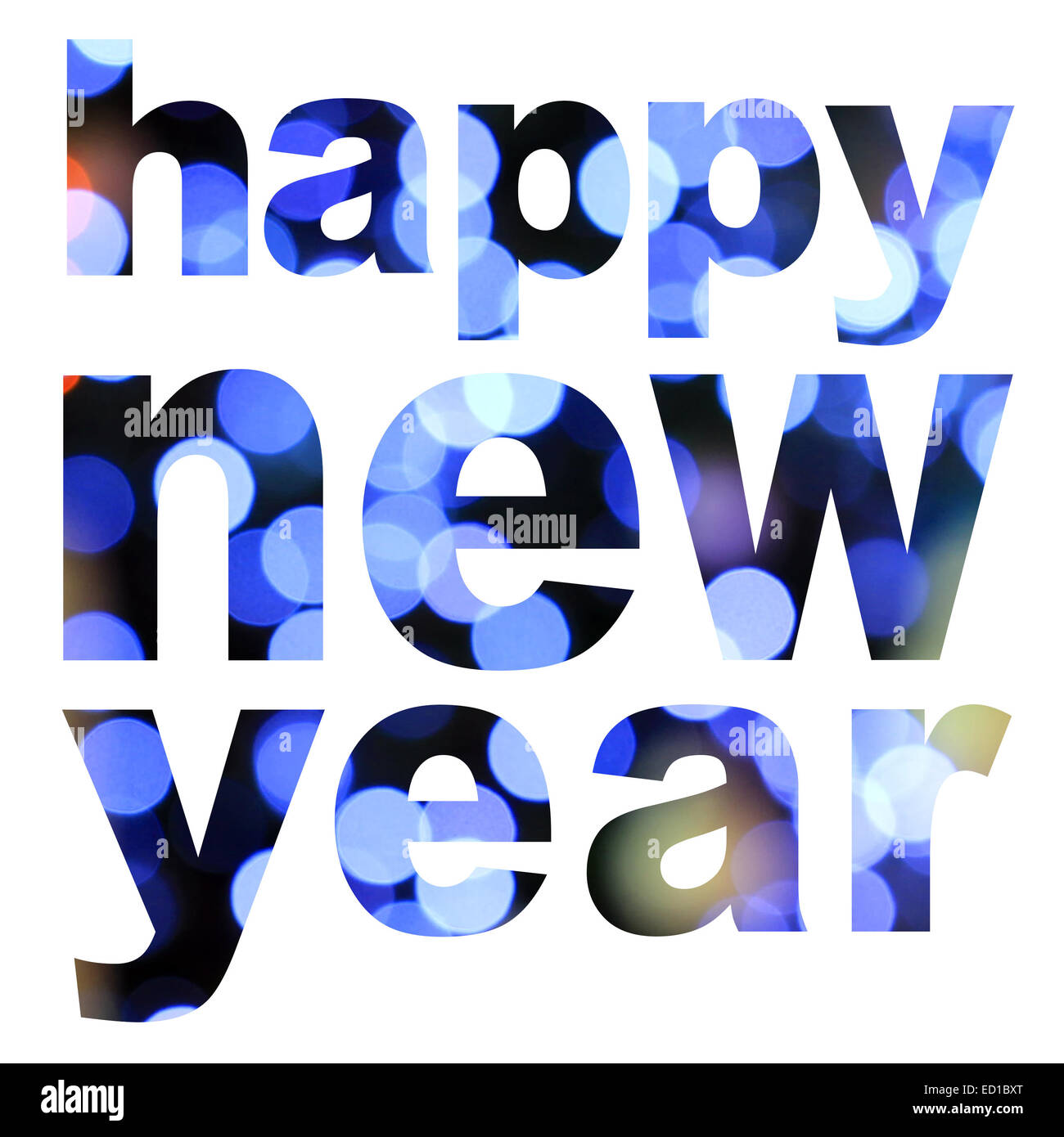 word happy new year made from bokeh picture on white background Stock ...