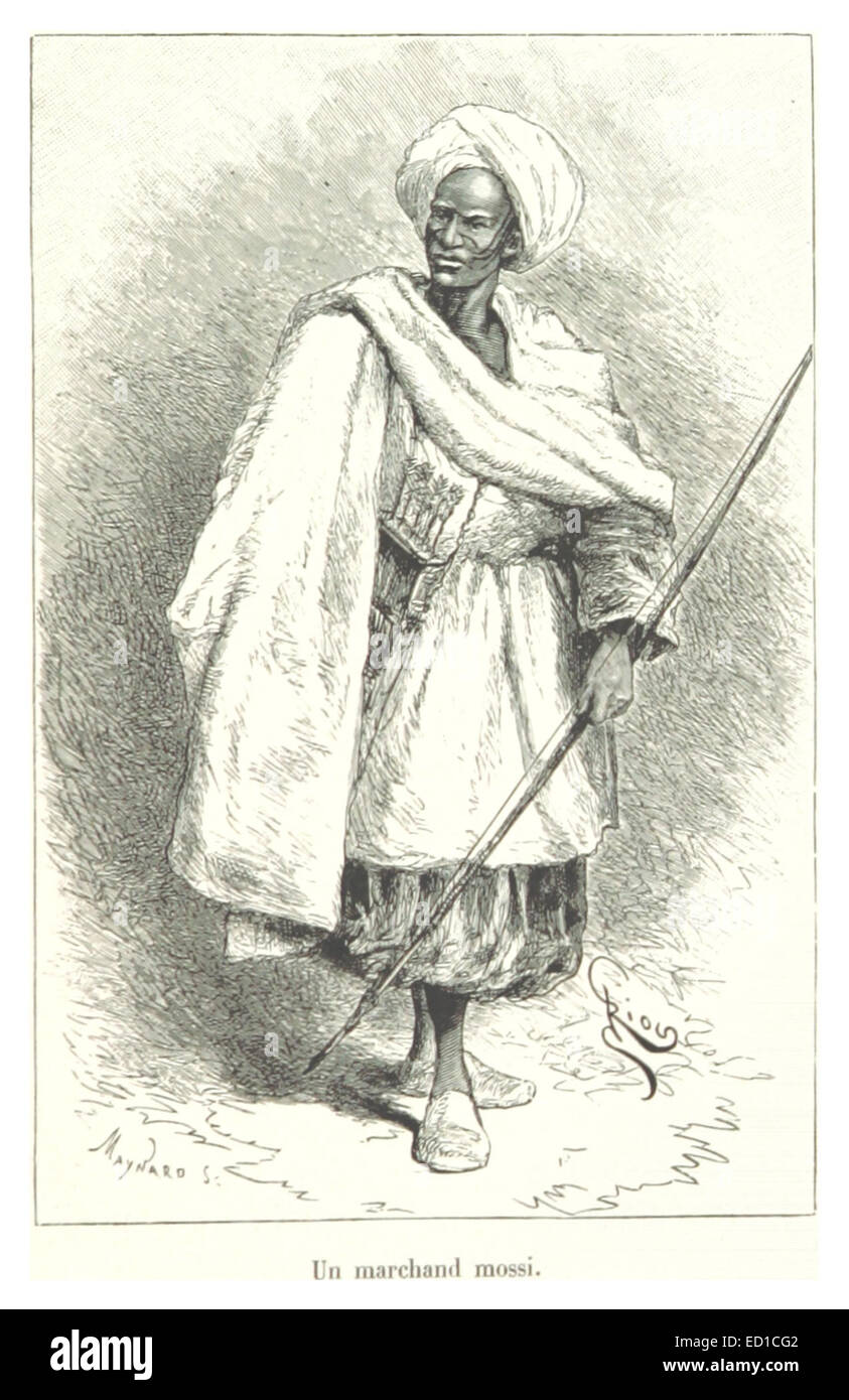 This illustration from an unknown source shows a Mossi merchant, likely ...